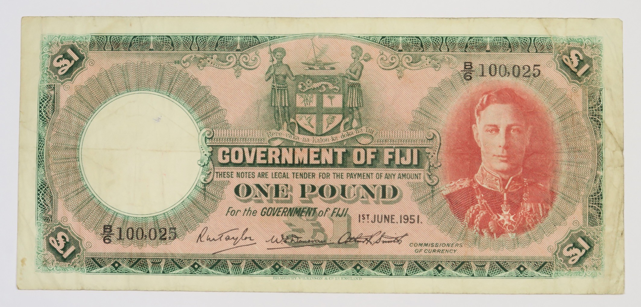 Fiji One Pound 1951 aFine - colonialcollectables buying and selling ...
