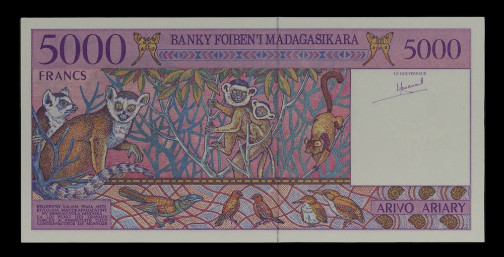 Madagascar, 5000 Francs 1995, Unc. Plus 500 Francs ...
