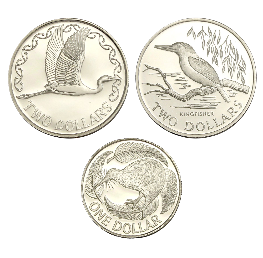 NZ Sterling silver proof circulation sized coins ...