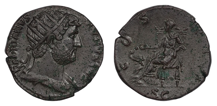 Hadrian Æ dupondius, Salus reverse A.D. 126-127. Sold ...